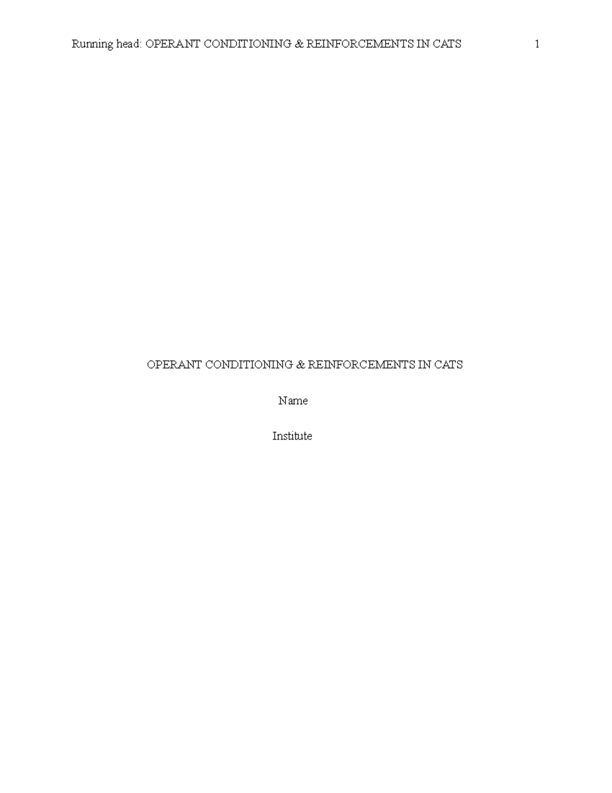 Operant conditioning in cats - Running head: OPERANT CONDITIONING ...