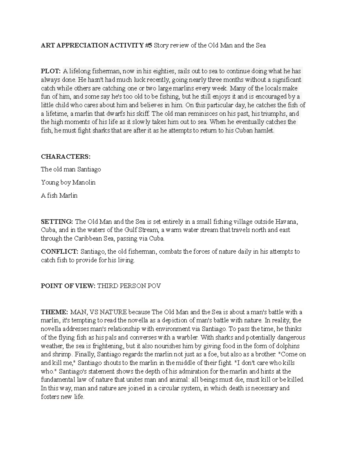 ART Appreciation Activity 5 - ART APPRECIATION ACTIVITY #5 Story review ...