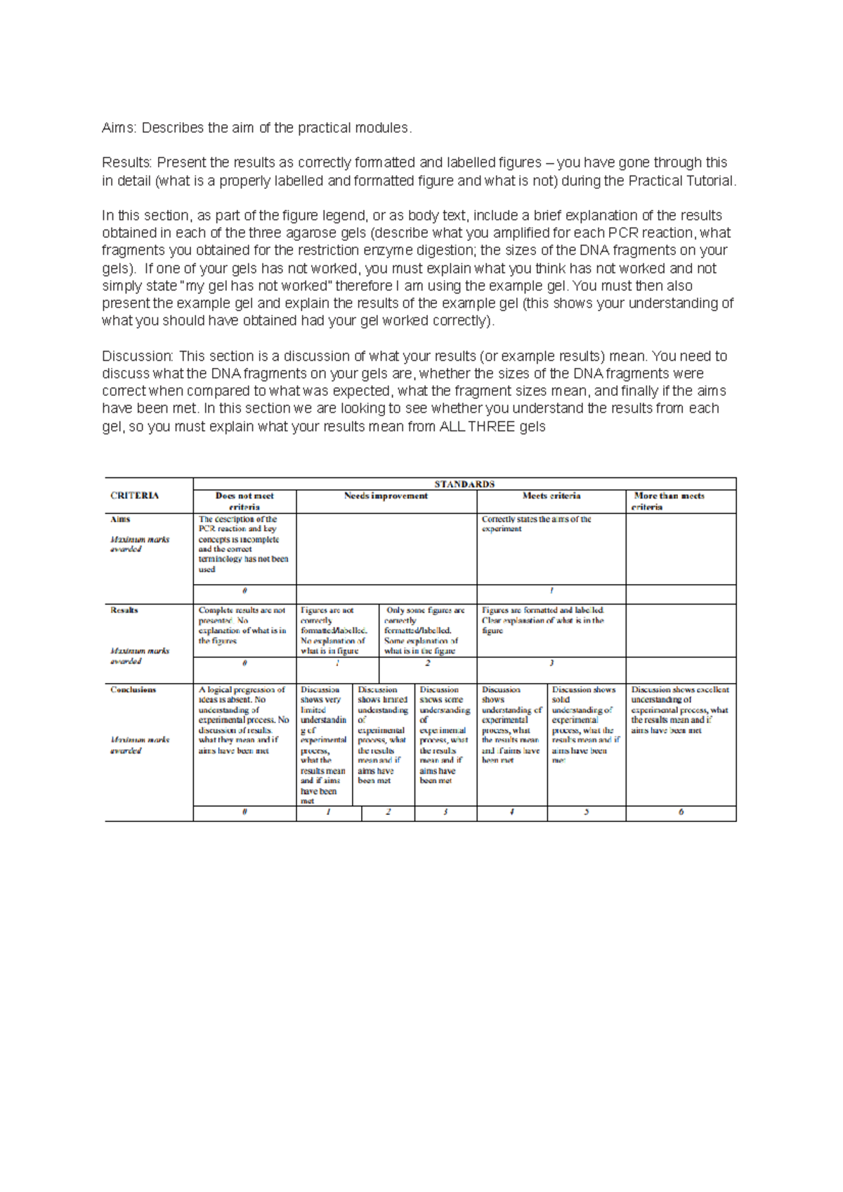 Guide - Aims: Describes the aim of the practical modules. Results ...