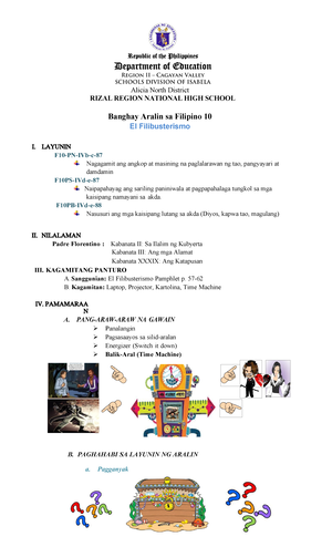El Filibusterismo - Grade 10 lesson plan - MASUSING BANGHAY ARALIN sa ...