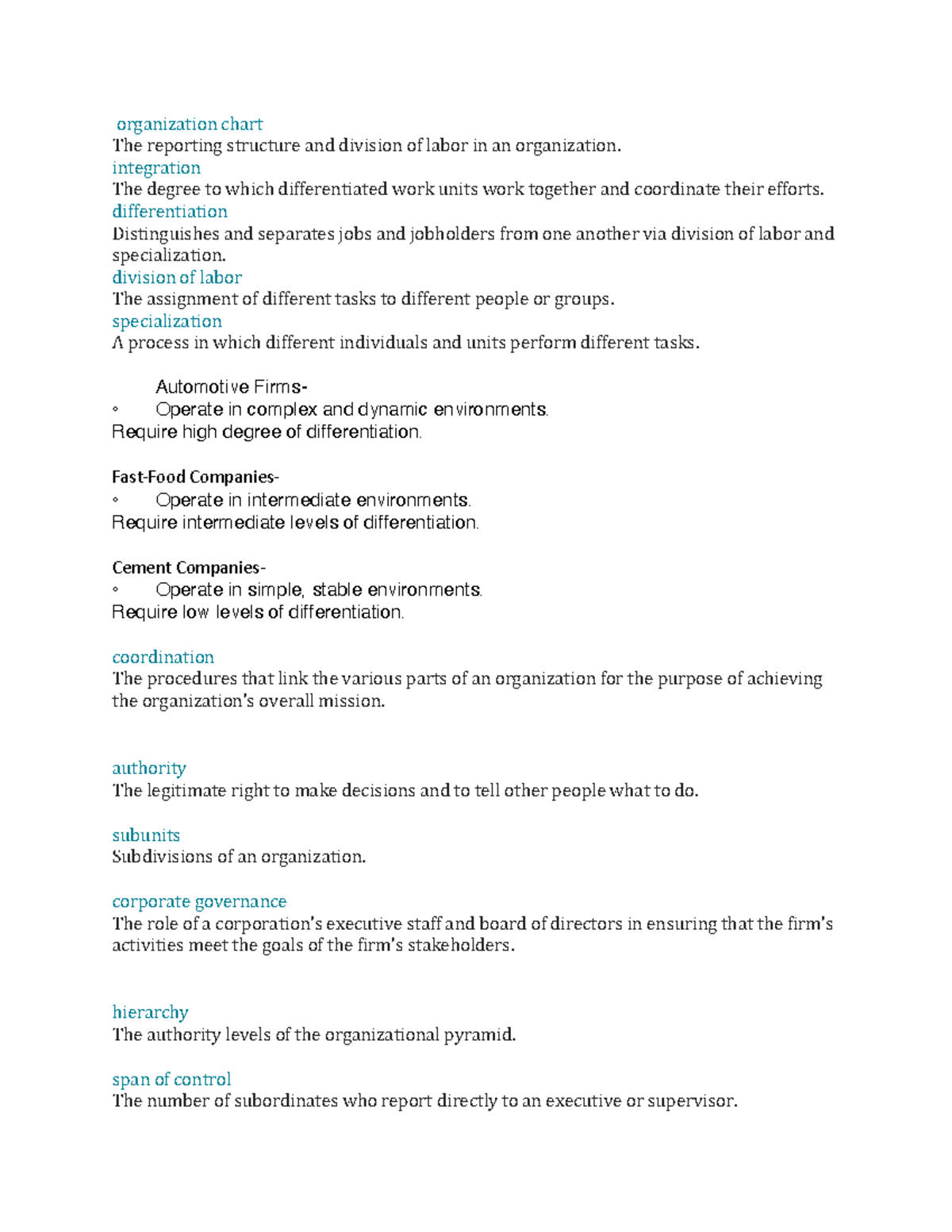 C483 Chapter 8 notes Organizational Structure - organization chart The ...