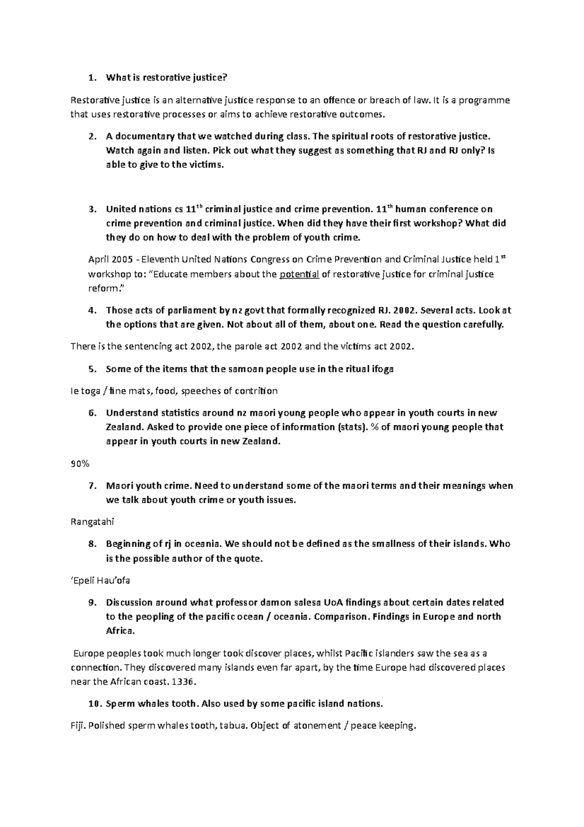 Notes for test - What is restorative justice? Restorative justice is an ...