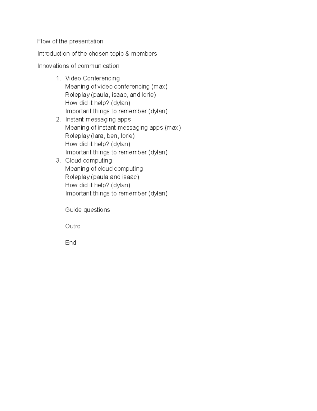 STS FLOW AND Script - mey - Flow of the presentation Introduction of ...