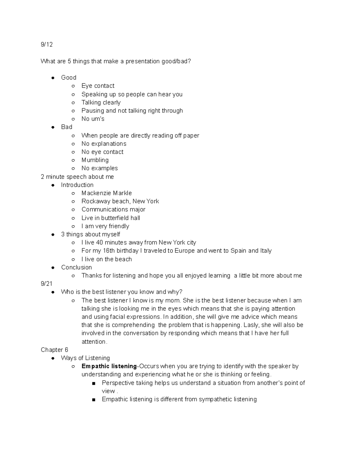 Com-100 class notes - Talks about the different types of listening ...