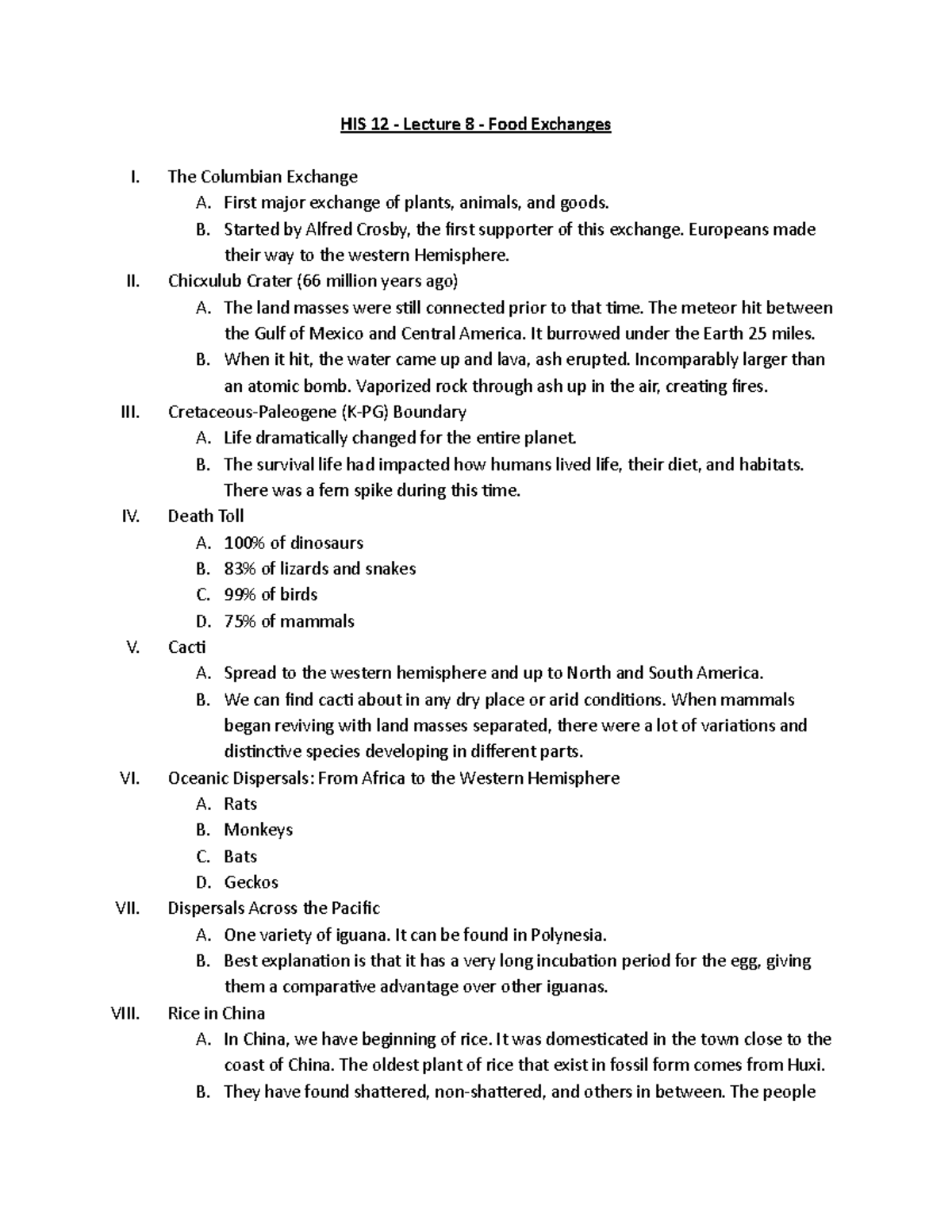 HIS 12 - Lecture 8 - Food Exchanges - HIS 12 - Lecture 8 - Food ...