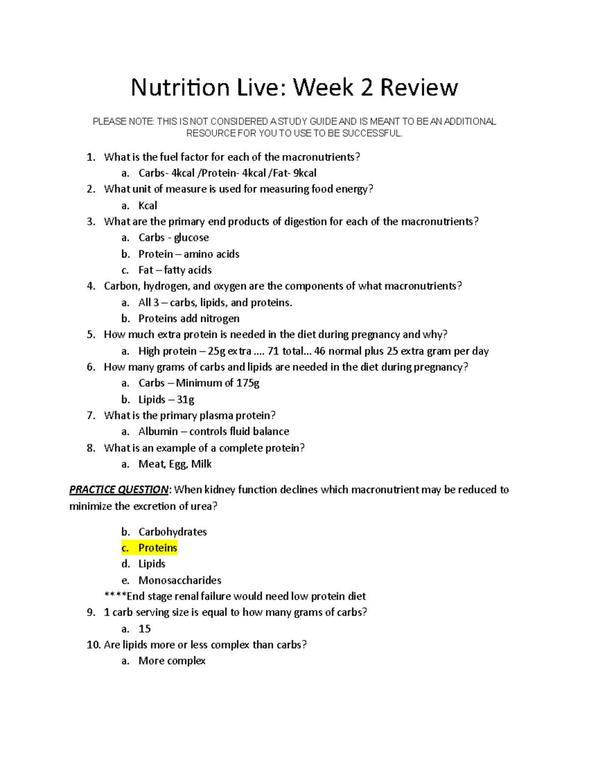 Week 3 nutrition study session - Nutrition Live: Week 2 Review PLEASE ...