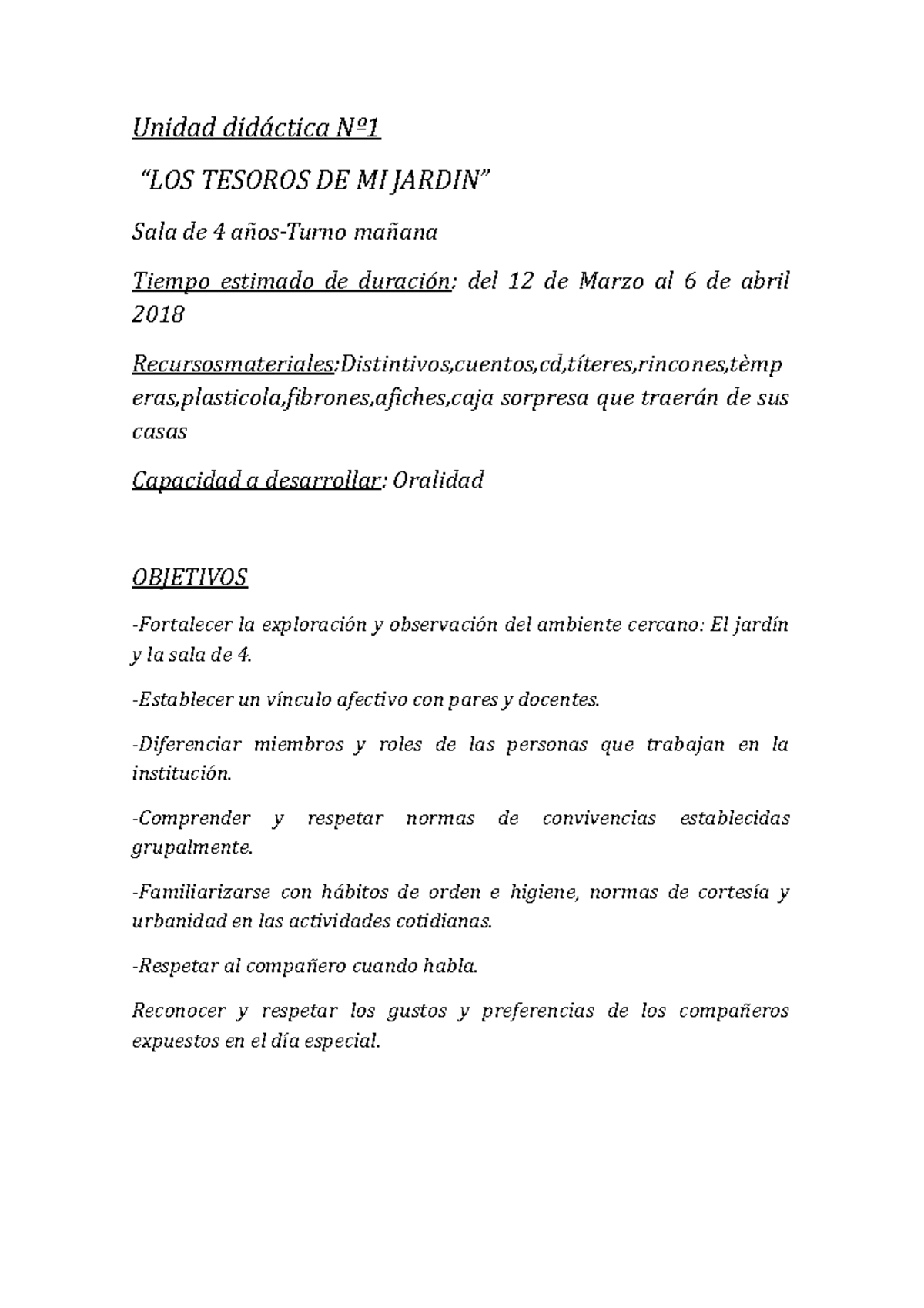 Unidad didáctica Nº1 LOS Tesoros DE MI Jardin - Unidad didáctica Nº ...