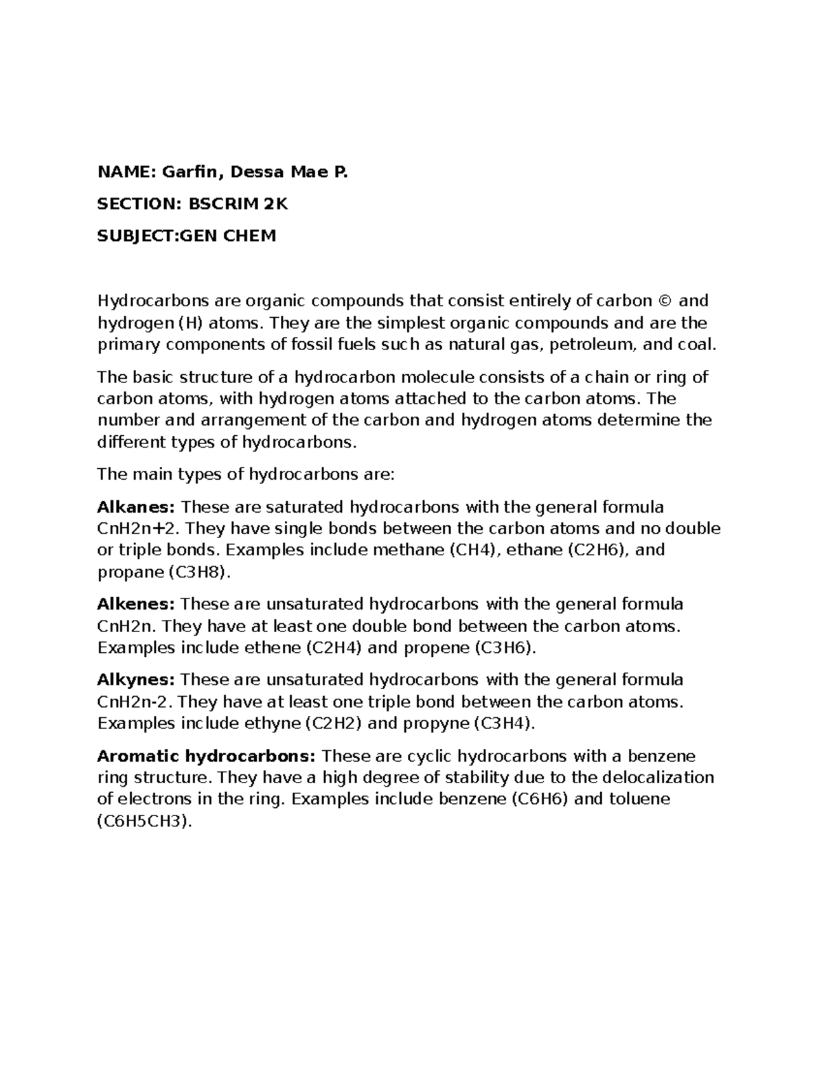 GEN CHEM Assignment - Summary Criminology - NAME: Garfin, Dessa Mae P ...