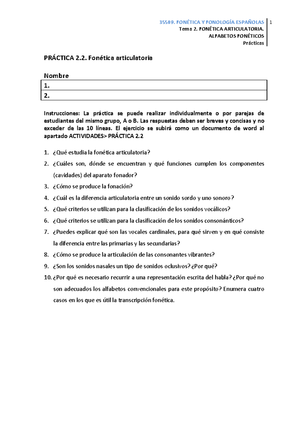 Práctica para estudiar .Práctica fonología y fonética. Práctica ...