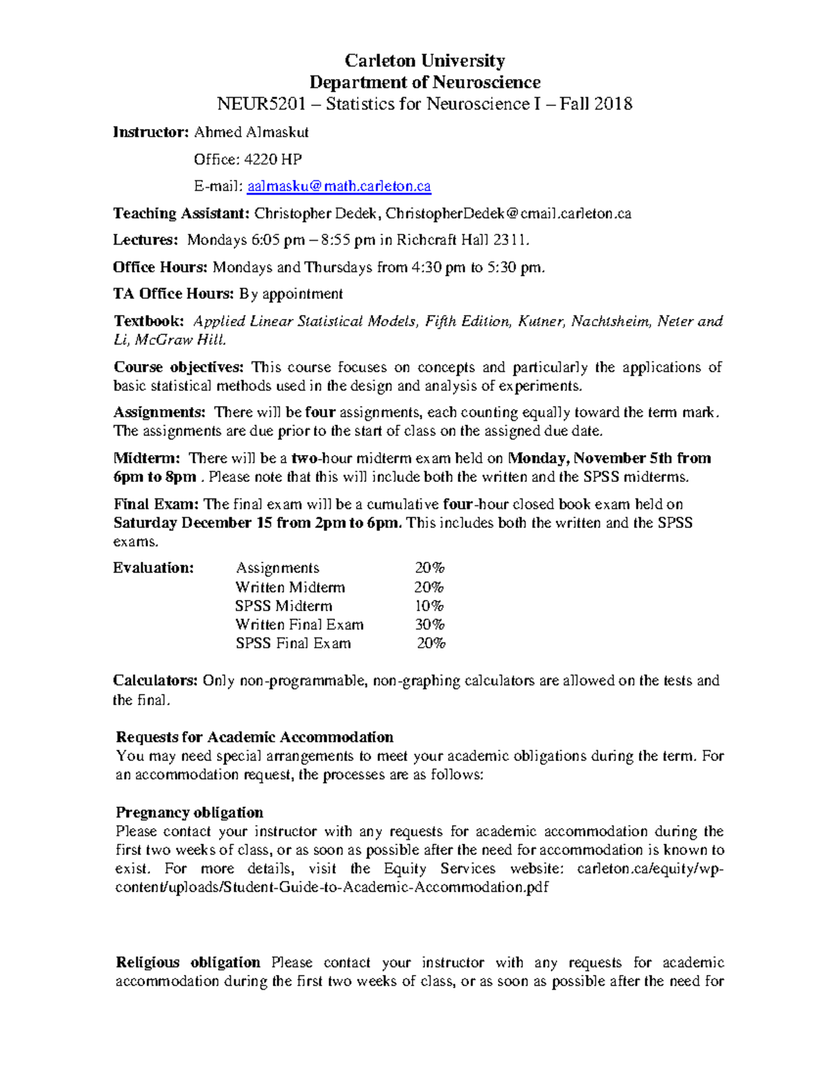 NEUR5201Course - Neuroscience statistics - Carleton University ...
