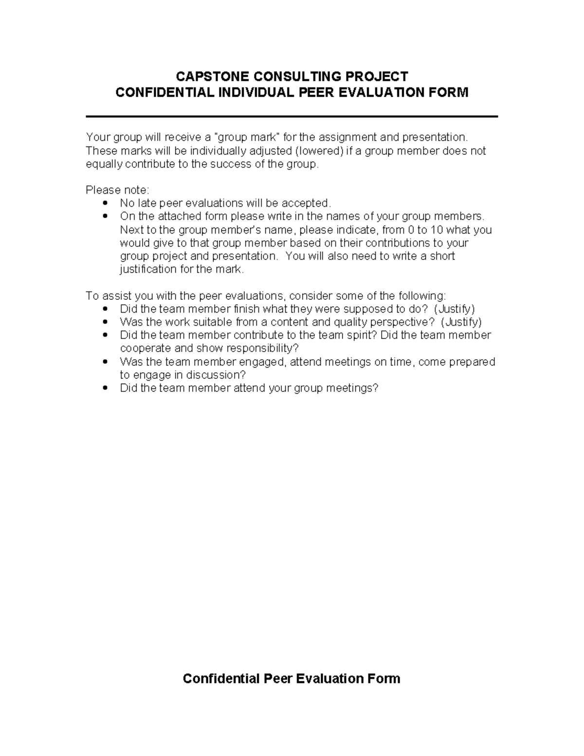HRM8370 - Capstone Peer Evaluation - CAPSTONE CONSULTING PROJECT ...