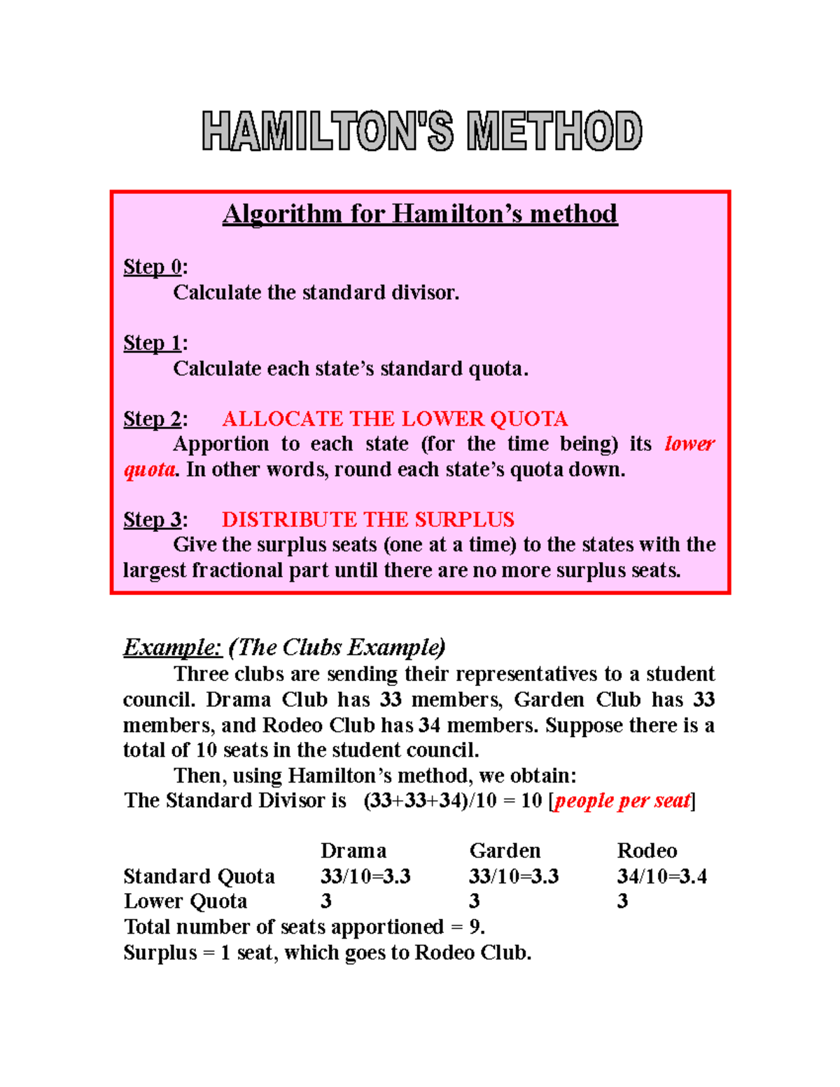 2 Hamilton Method - Algorithm for Hamilton’s method Step 0: Calculate ...