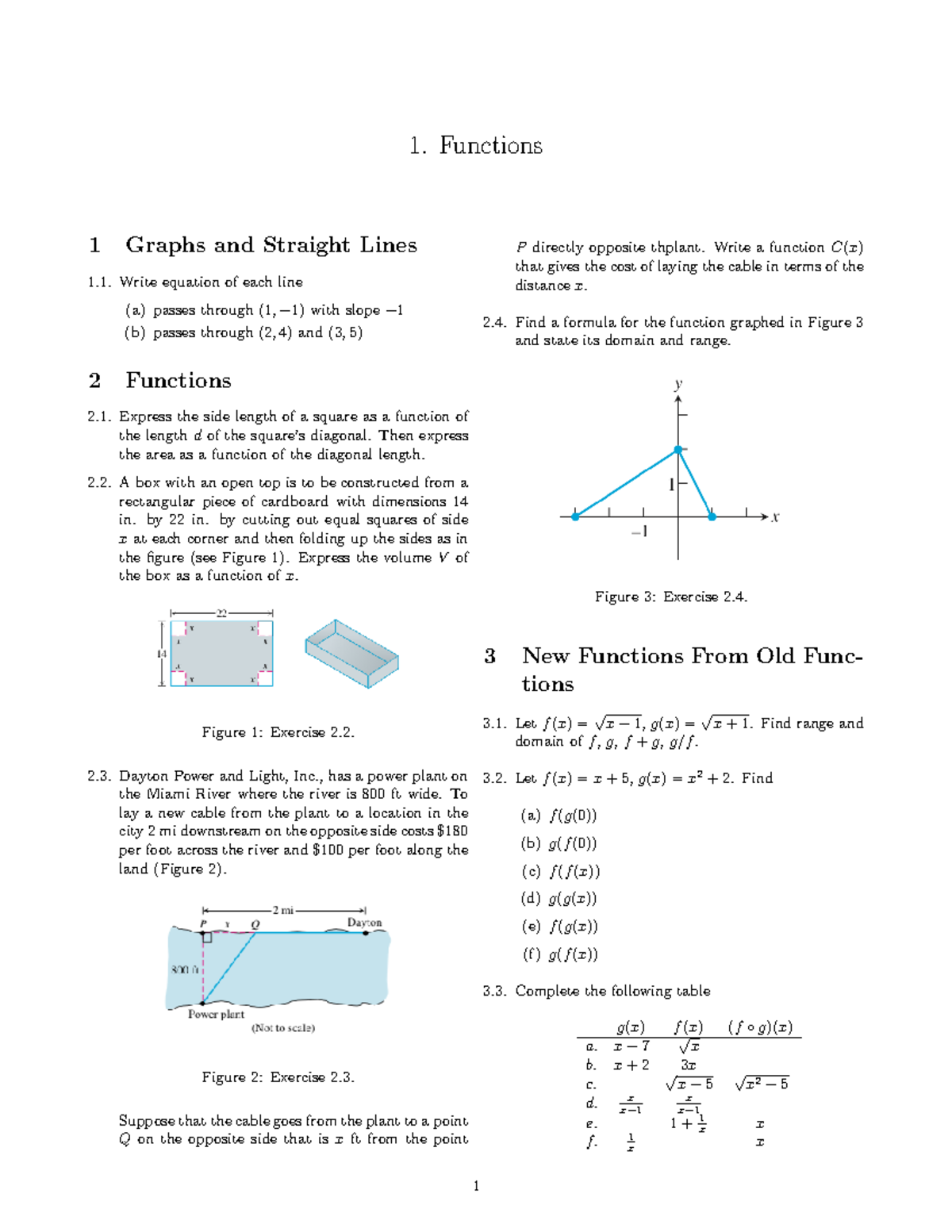 1-Functions - homework - 1. Functions 1 Graphs and Straight Lines Write ...