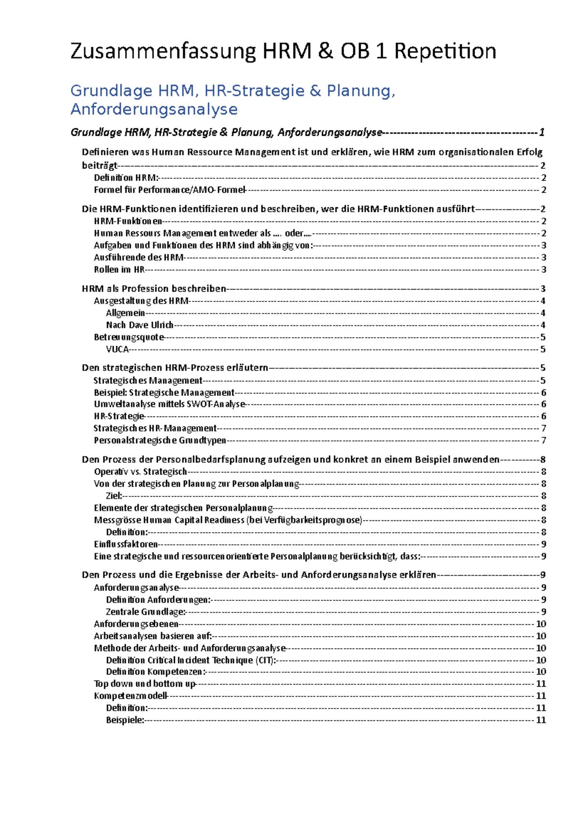 HRM und OB 1: Grundlagen HRM und HR Strategie und Planung und ...