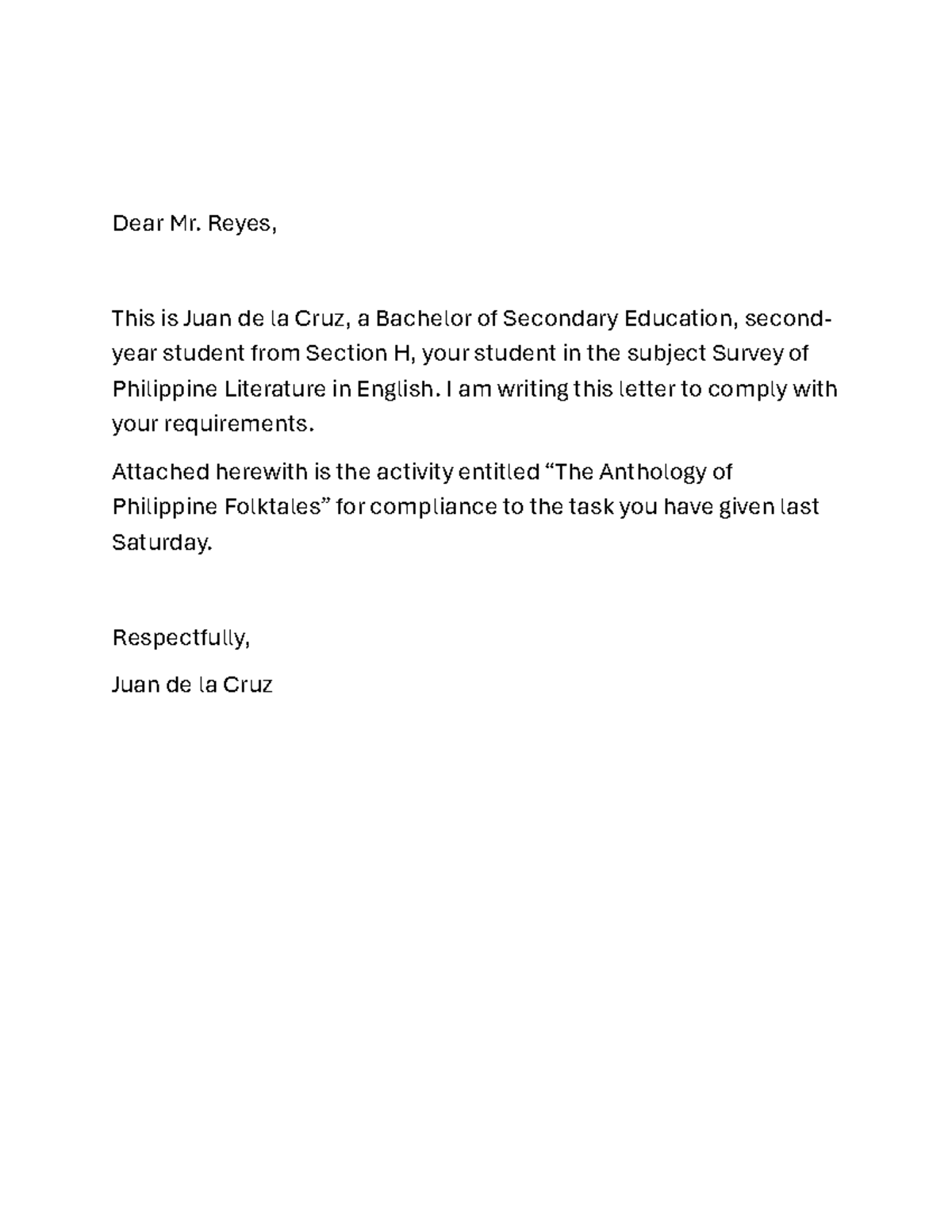 Email letter for submission - Bachelor of Secondary Education - Dear Mr ...
