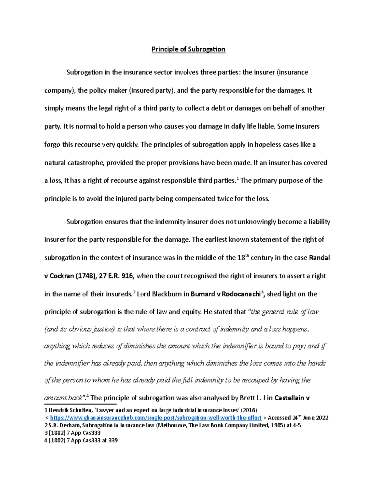 Principle of Suborgation finshed - Principle of Subrogation Subrogation ...