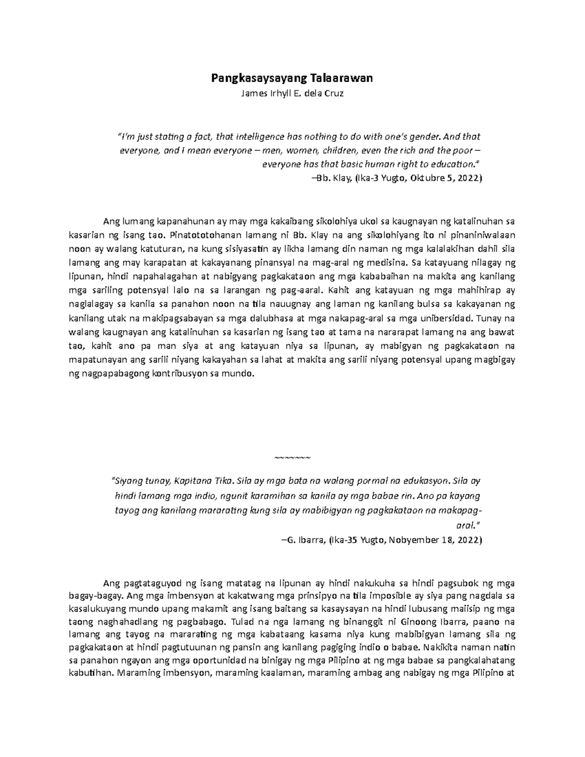 Pangkasaysayang Talaarawan - Pangkasaysayang Talaarawan James Irhyll E ...