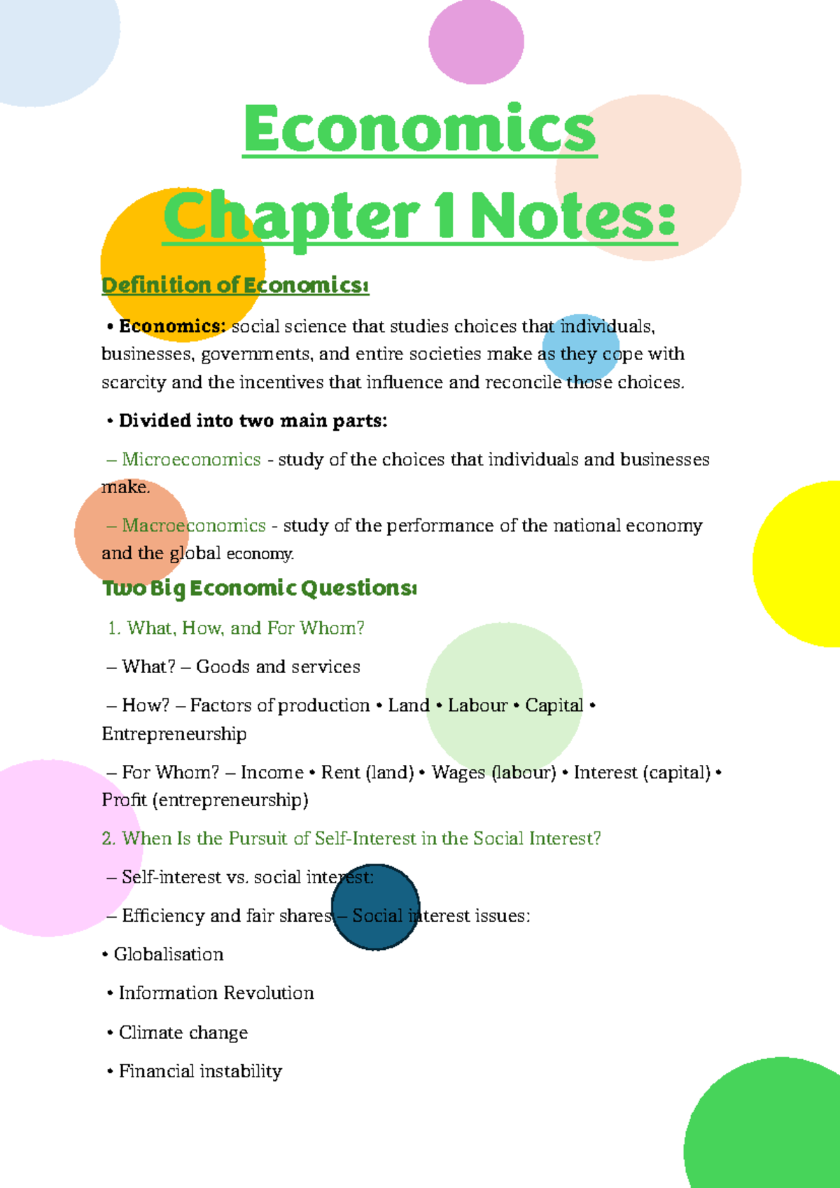 Chapter 1- Introduction to Economics - Economics Chapter 1 Notes ...