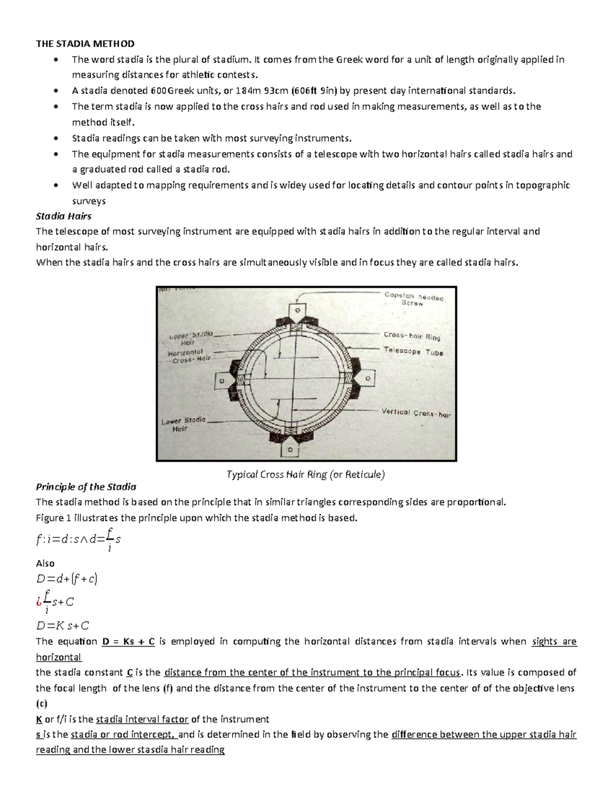 The Stadia Method In Determining Stadia Interval Factor K Of A