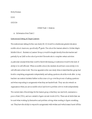 Unit Plan- Holly Keenan - D295 Task 1 Unit Plan Template Grade Level 4 th Grade Instructional ...