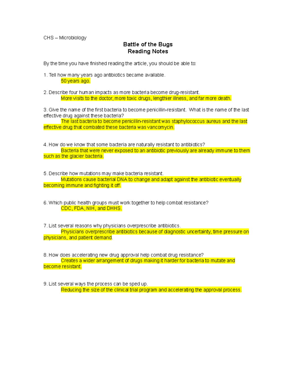 Bug battle questions - CHS – Microbiology Battle of the Bugs Reading ...