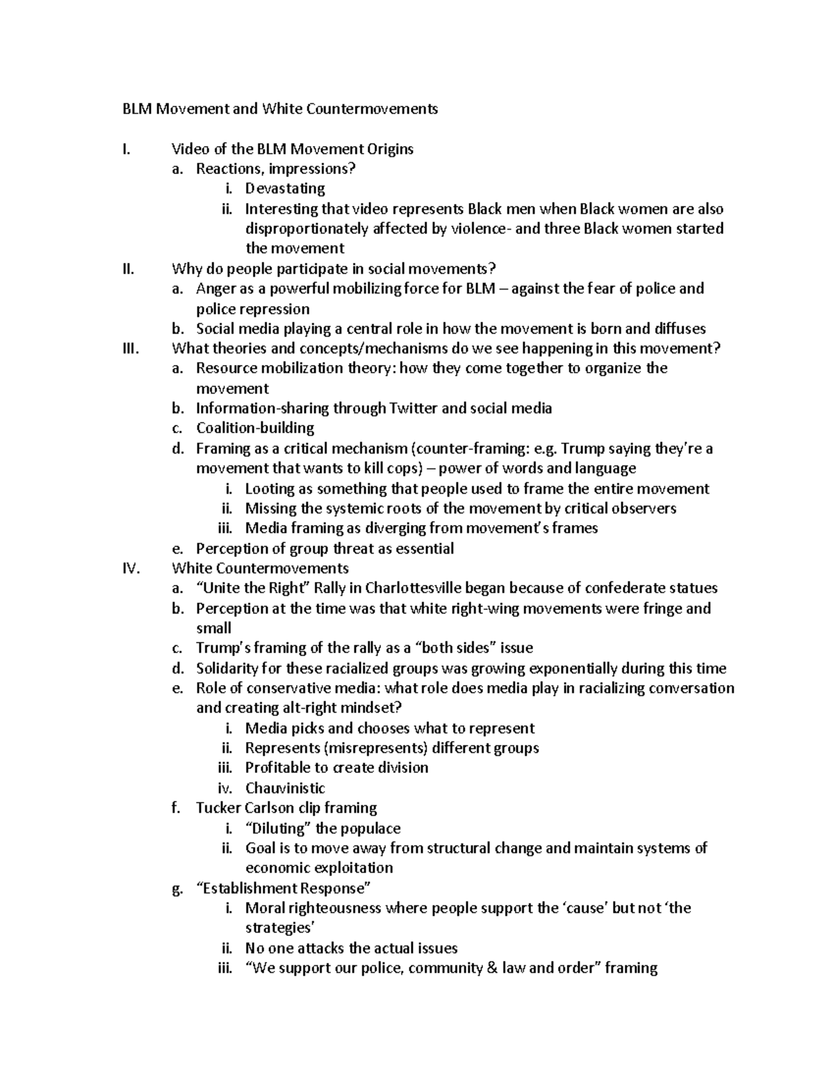 SOCI 425 - BLM Movement and White Countermovements Notes - BLM Movement ...