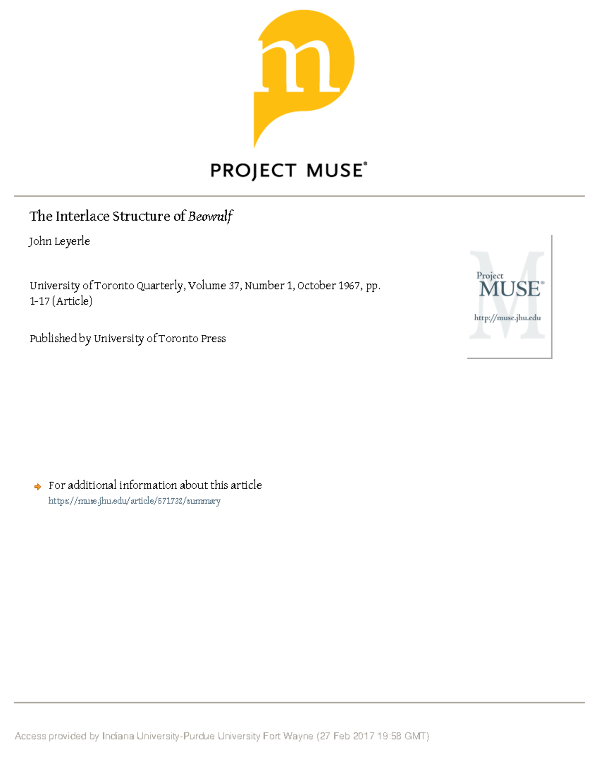 Interlace - ..... - The Interlace Structure of Beowulf John Leyerle ...