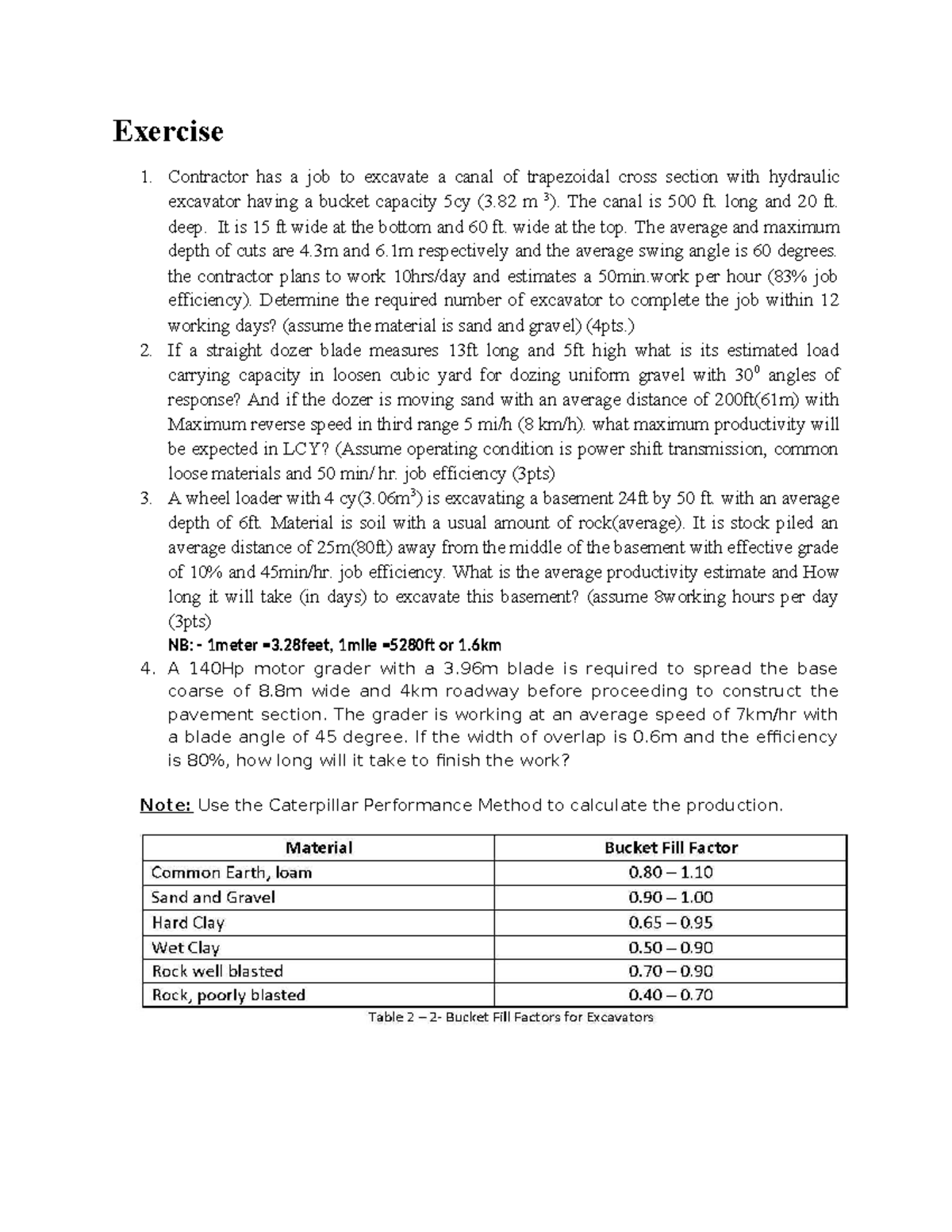 Exercise - Construction management - Exercise 1. Contractor has a job ...