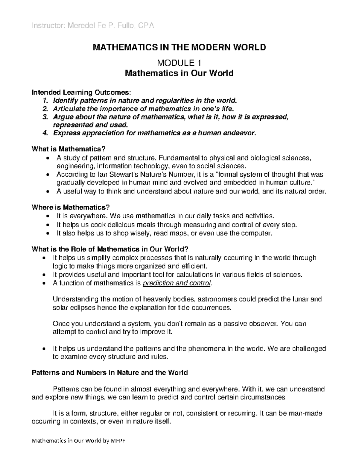 Module 1 - material - MATHEMATICS IN THE MODERN WORLD MODULE 1 ...