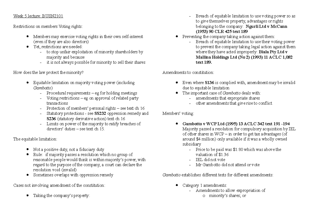 Week 5 lecture law - kashflaksjflkajslkfla,sf - Week 5 lecture: BUSN Restrictions on members ...