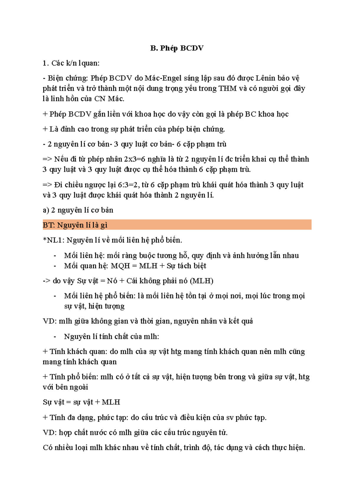 Buổi 4 - buổi 4 - B. Phép BCDV Các k/n lquan: Biện chứng: Phép BCDV do ...