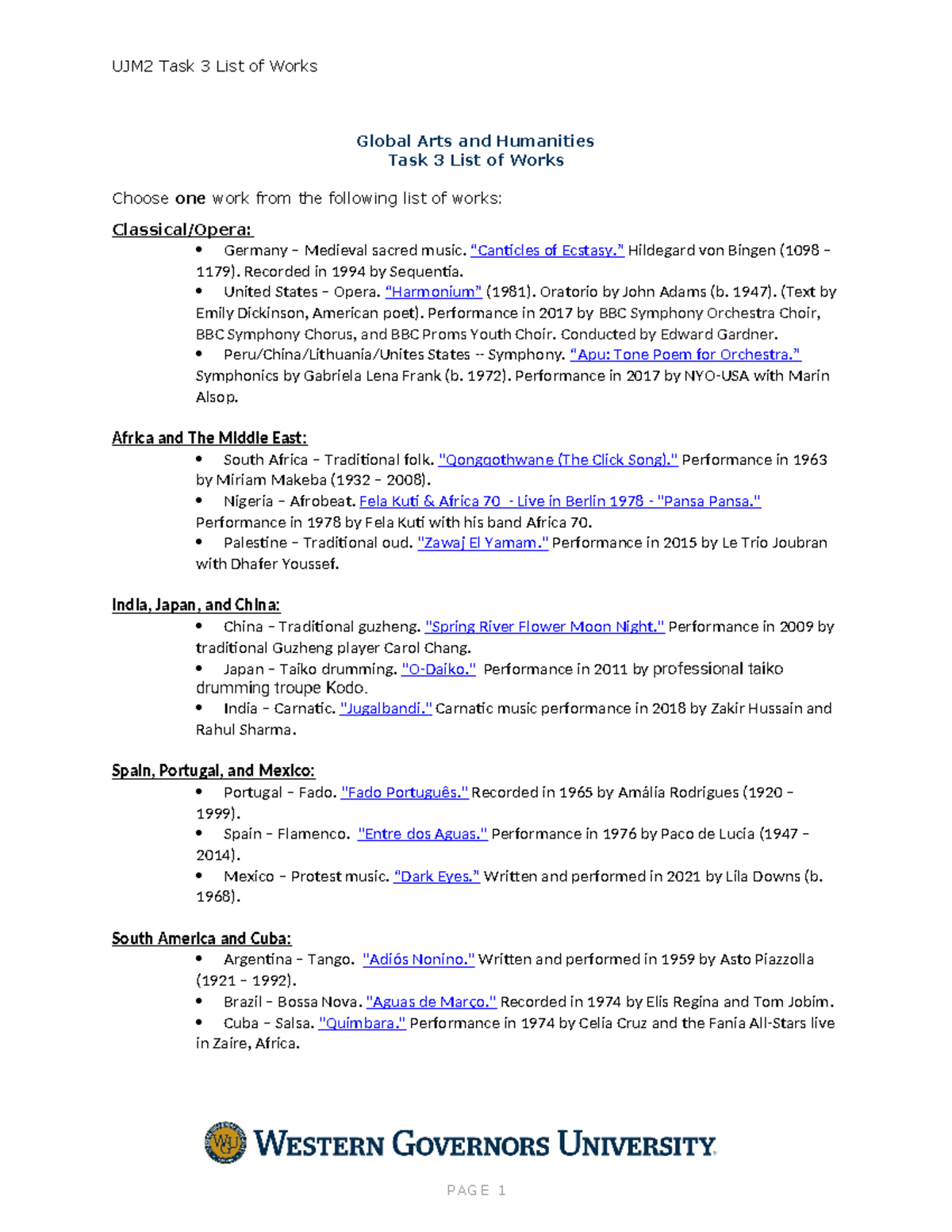 Task 3 List of Works, Analyzing Music - UJM2 Task 3 List of Works ...