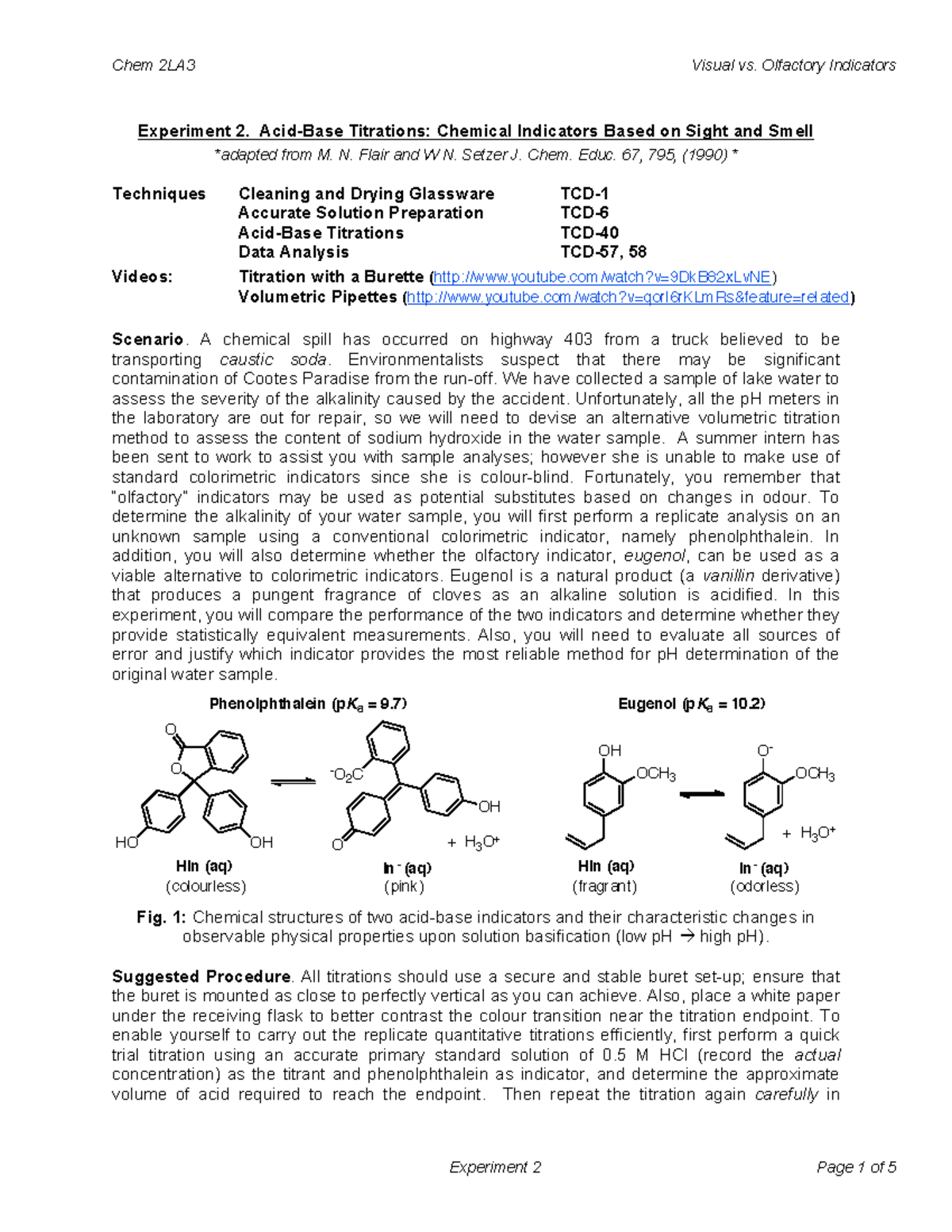 2LA3 Expt-2 acid-base titration by sight-smell - Chem 2LA3 Visual vs ...