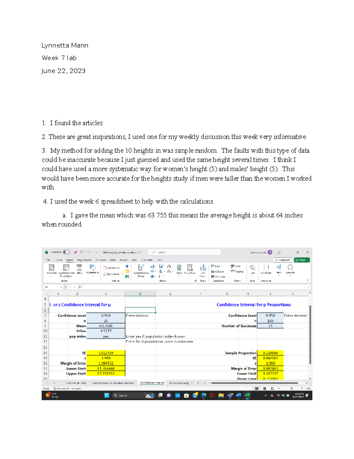 Lynnetta Mann lab 7 - math lab week 7 - Lynnetta Mann Week 7 lab June ...