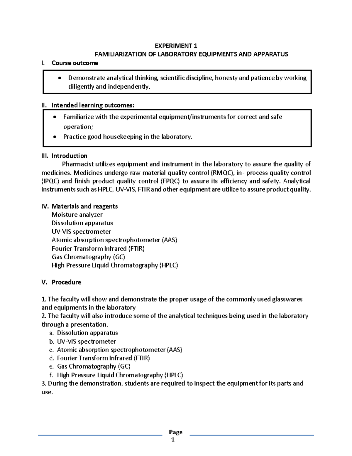 PCT Laboratory Manual Revised - Page EXPERIMENT 1 FAMILIARIZATION OF ...