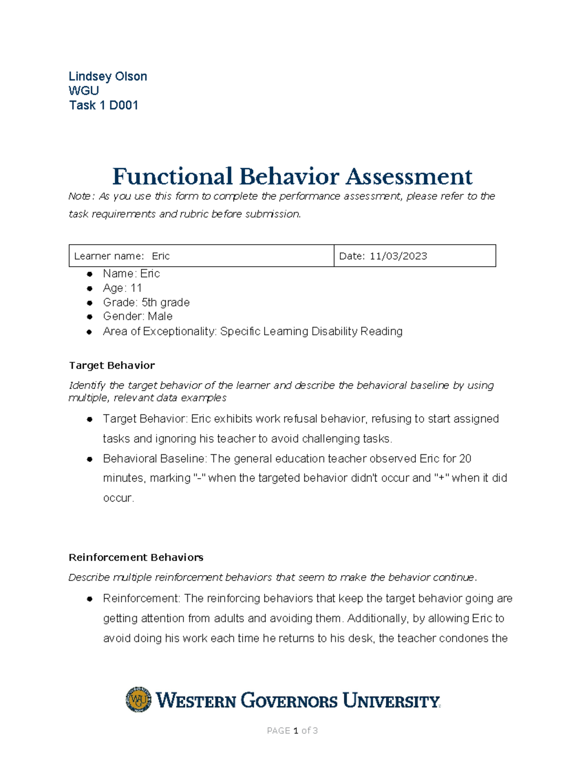 FBA BIP Form Task 1 D001 - This class was simple and easy to get ...