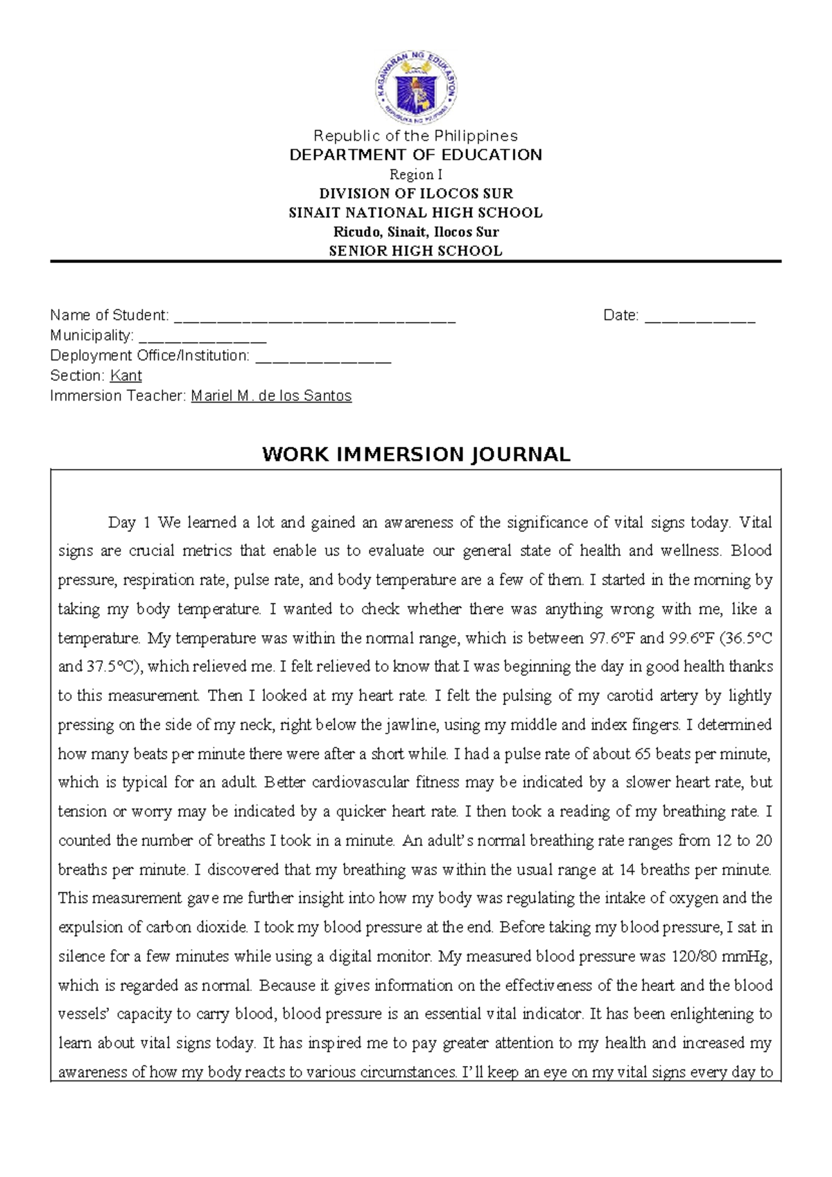 Immersion- Journal - Summary Bachelor of Science and Information ...