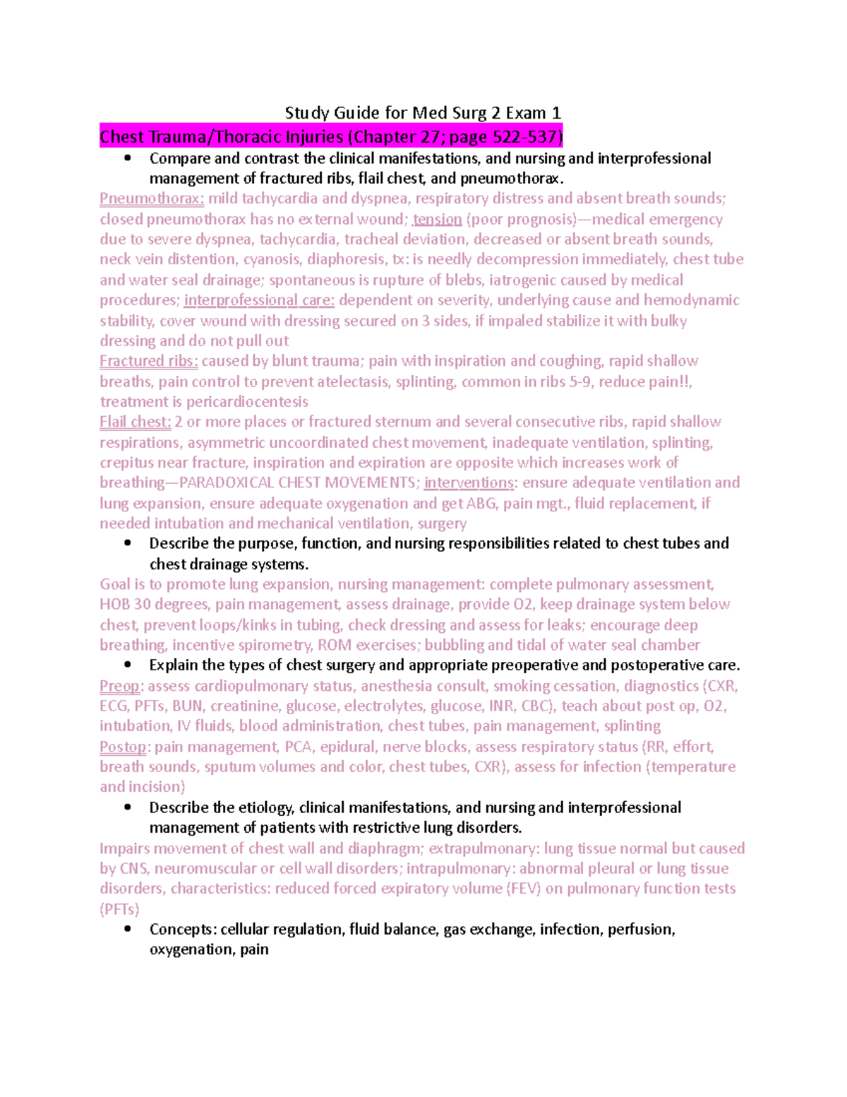 Med Surg 2 Exam 1 - Study guide for exam 1 - Study Guide for Med Surg 2 ...