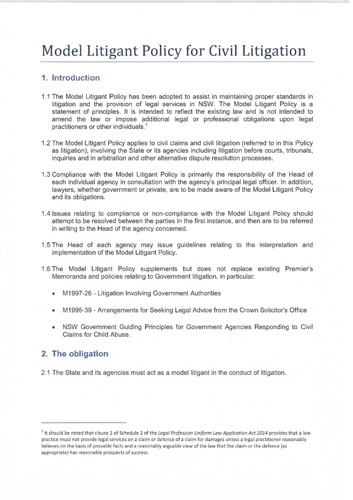 Annexure B Model Litigant Policy for Civil Litigation - Model Litigant ...