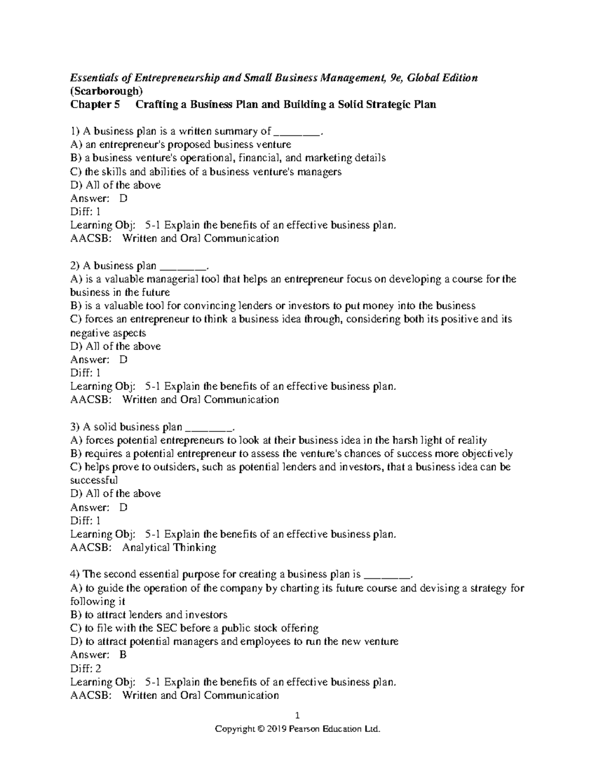 Chapter 5 Q Bank - quesion bank - Essentials of Entrepreneurship and ...