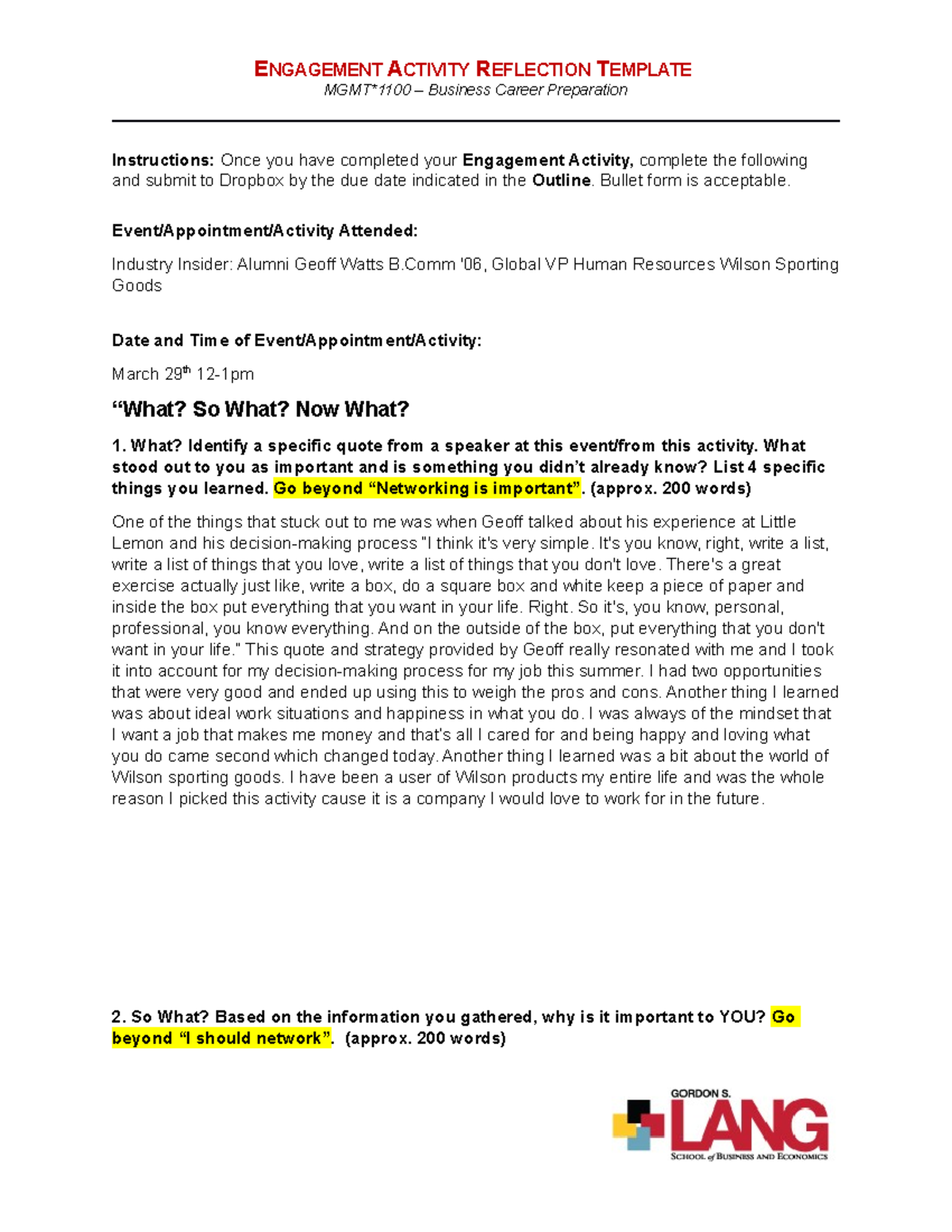 Assessment Engagement Activity Reflection - ENGAGEMENT ACTIVITY ...