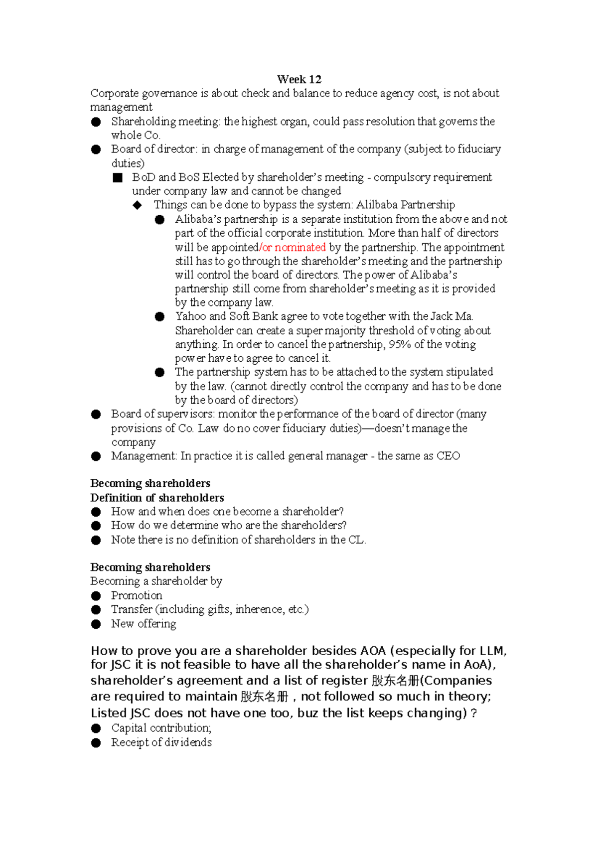 Week 12 - week 12 lecture notes - Week 12 Corporate governance is about ...