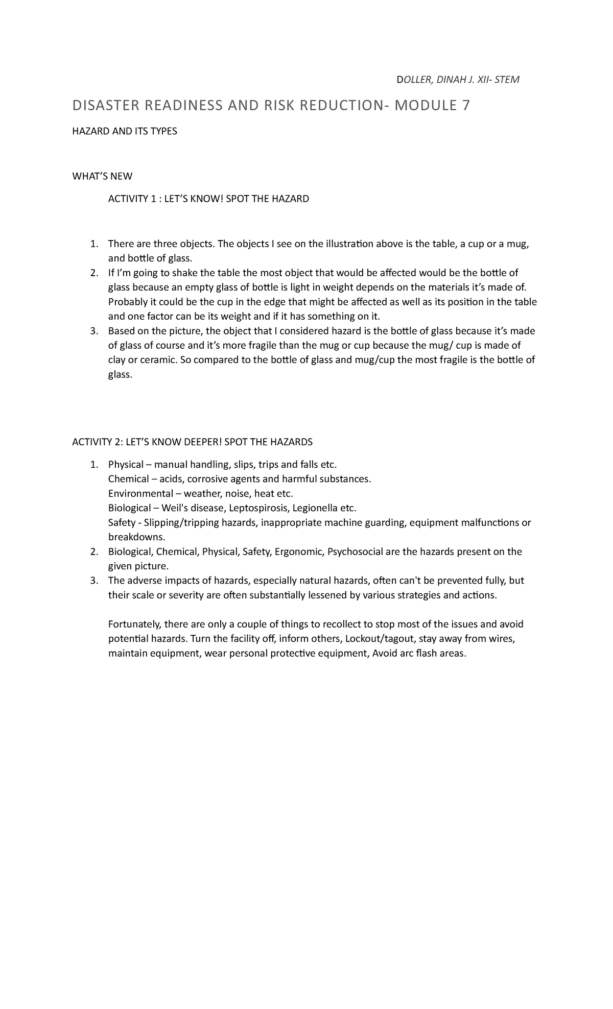 DRRR M7 Q4 - MODULAR - DOLLER, DINAH J. XII- STEM DISASTER READINESS ...