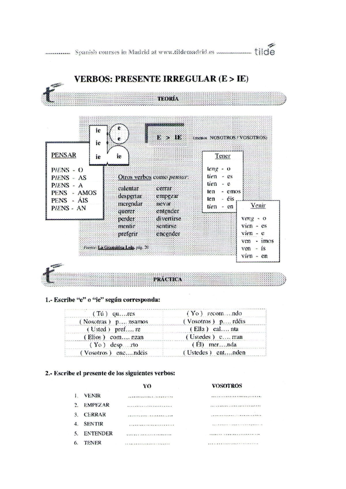 Ejercicios presente 1 - exercices - Spanish courses in Madrid at tilde ...