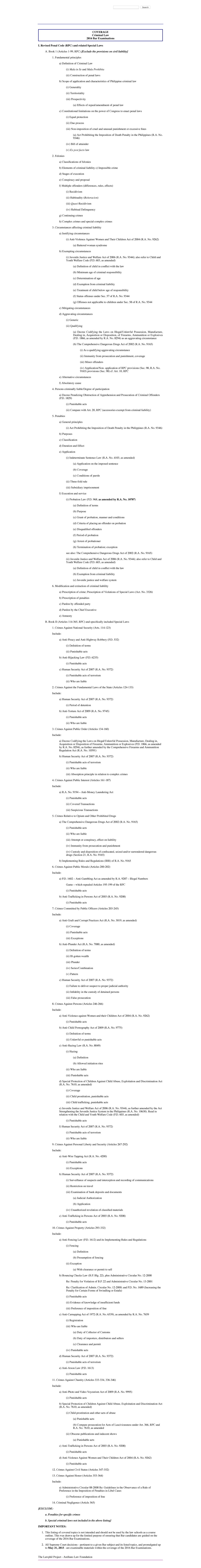 Criminal Law syllabus - Search COVERAGE Criminal Law 2016 Bar ...