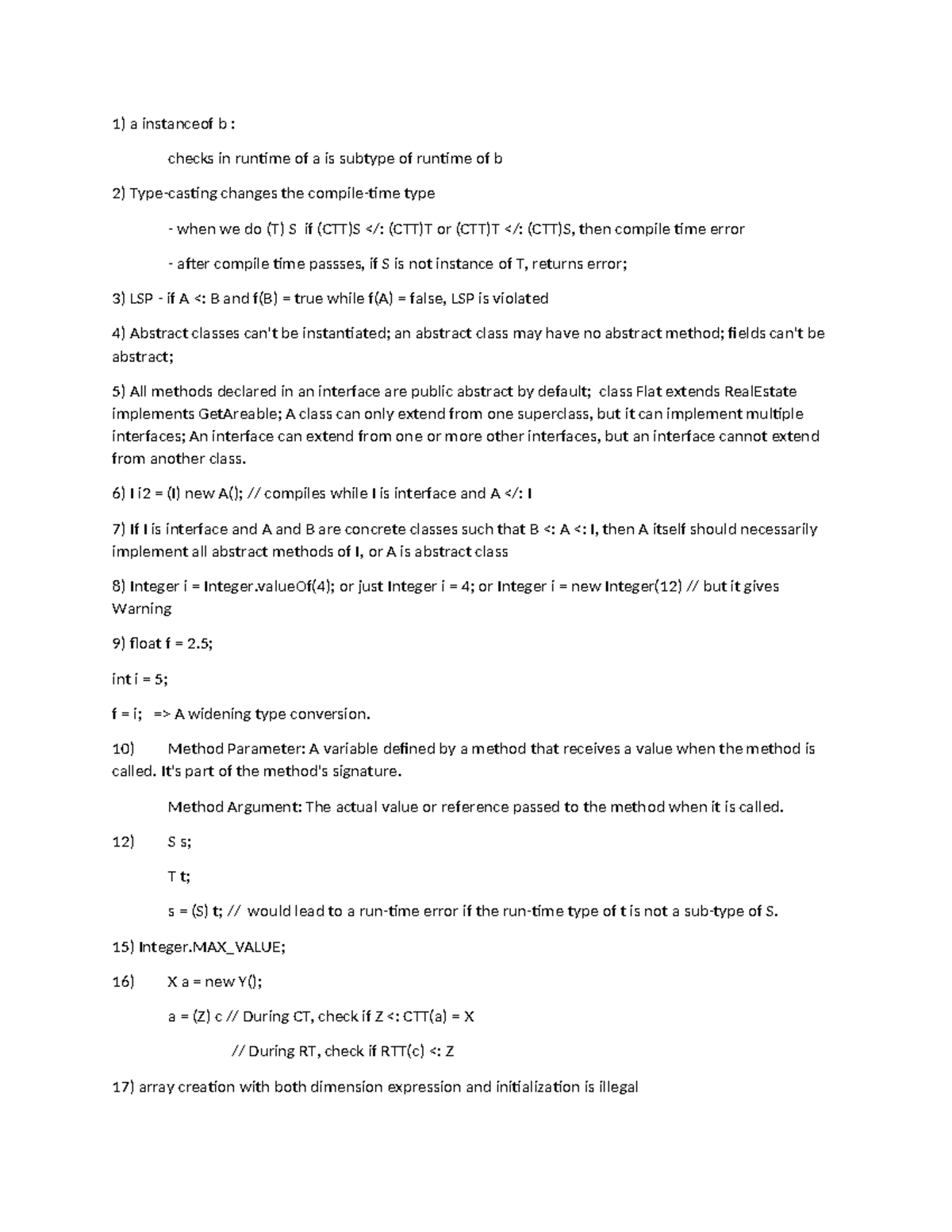 1 Summary Programming Methodology Ii A Instanceof B Checks In Runtime Of A Is Subtype Of