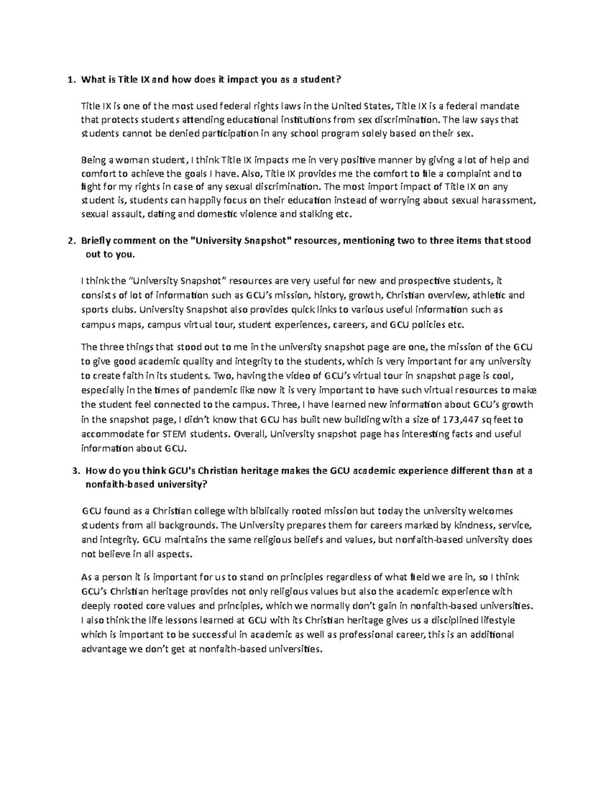 Topic 1 DQ 1 - this is about Title IX, University Snapshot, Christian ...