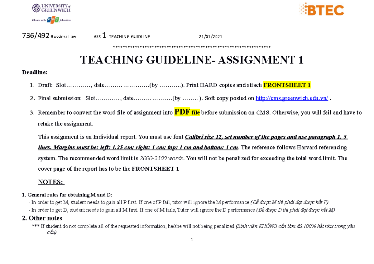 1-736- Guideline 1-Assignment 1-210121 - TEACHING GUIDELINE- ASSIGNMENT ...