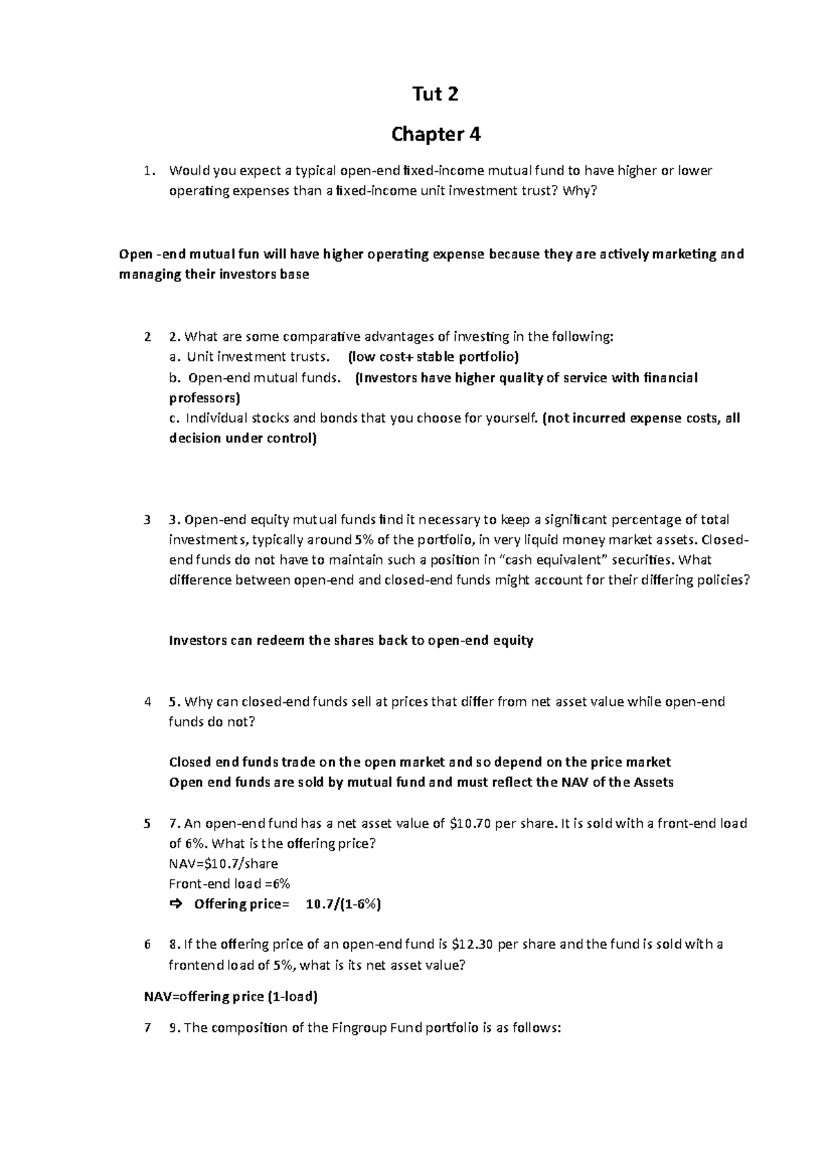 Tut 2 - For practicing and prepareing the exam - Tut 2 Chapter 4 Would ...