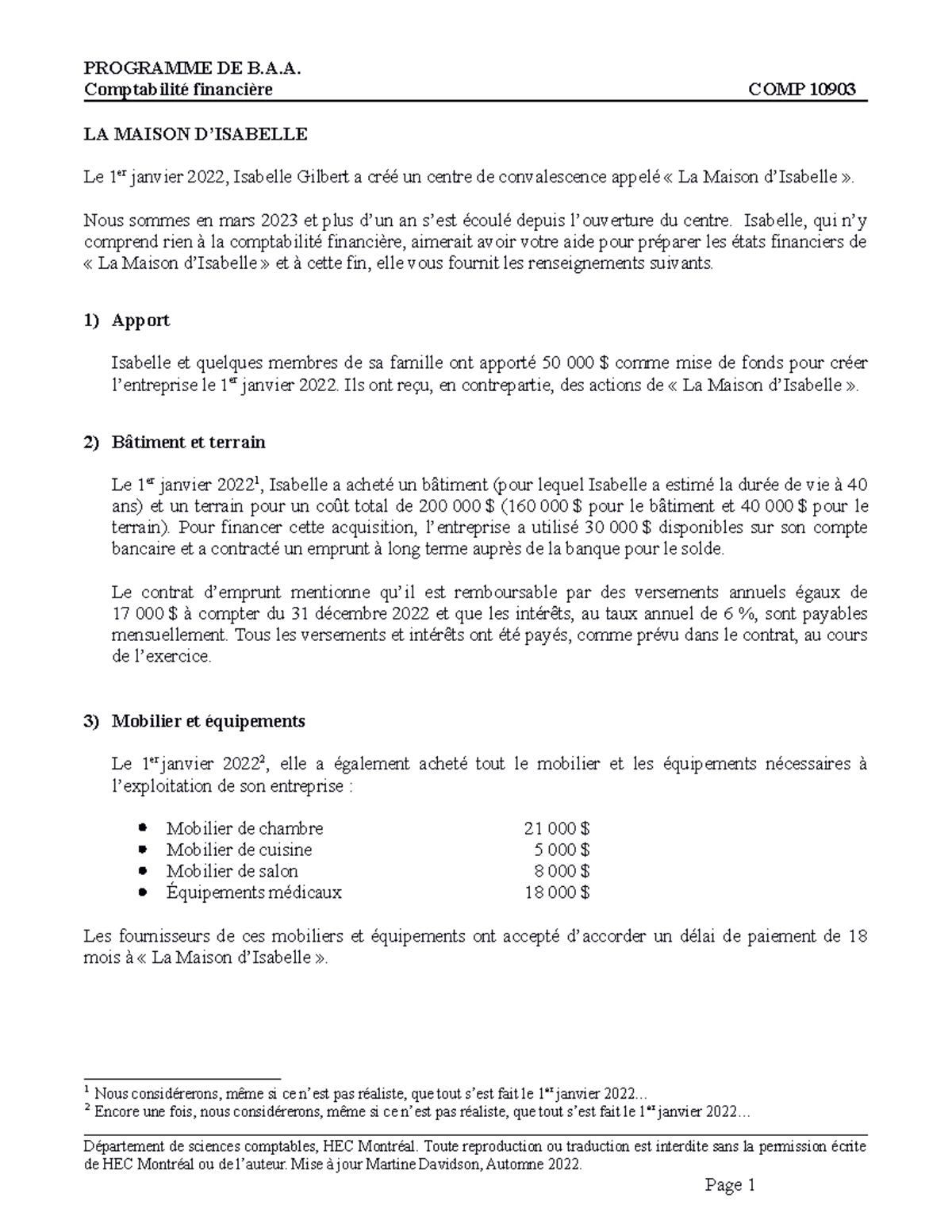 10903 Maison d Isabelle Enoncé - PROGRAMME DE B.A. Comptabilité ... 10903 Maison d Isabelle Enoncé - PROGRAMME DE B.A. Comptabilité ...
